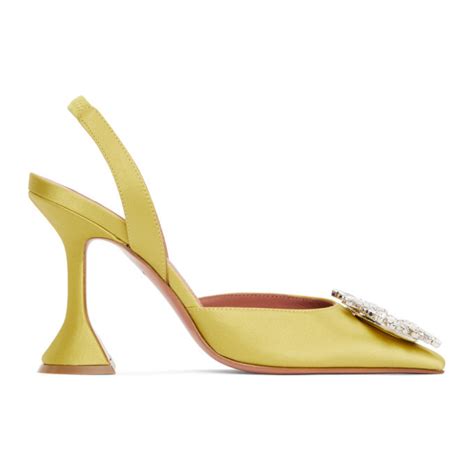 Amina Muaddi Yellow Satin Begum Slingback Heels Amina Muaddi