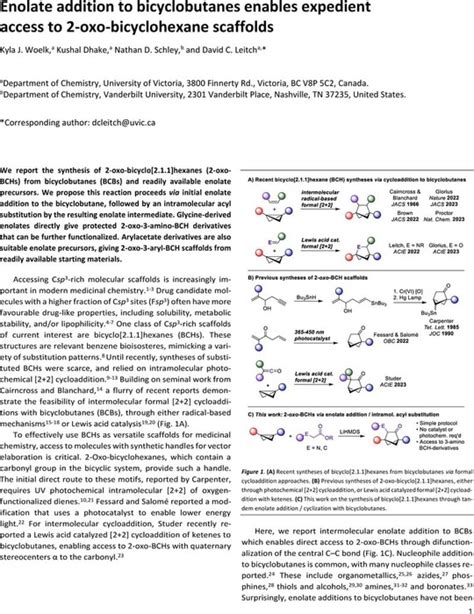 Enolate Addition To Bicyclobutanes Enables Expedient Access To 2 Oxo Bicyclohexane Scaffolds