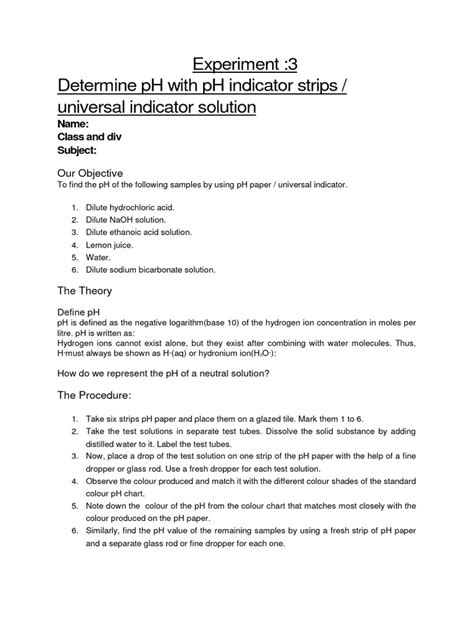 Chem Experiment 3 Pdf Ph Acid