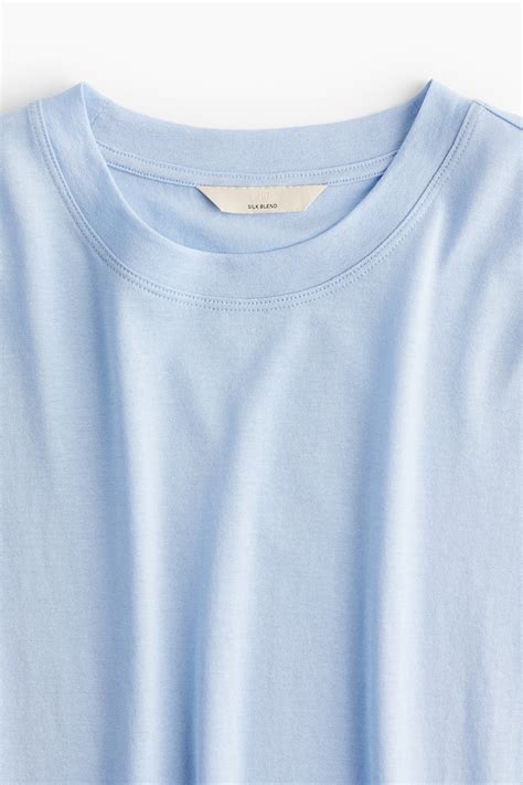 Silk Blend T Shirt Light Blue Ladies Handm Gb