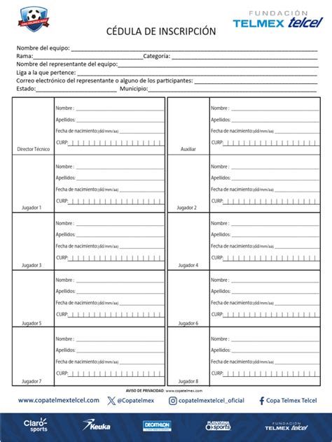 Cédula De Inscripción Liga Telmex 2024 Pdf