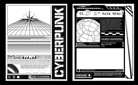 그래픽 사용자 인터페이스의 메뉴입니다 역미래지향적 디자인 포스터 세트 제목과 프레임을 Scifi 스타일로 설명합니다 막대 레이블 정보 통화 상자 막대 디자인을위한 전단지
