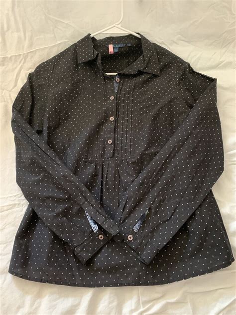 Boden Top Womens 12 Navy Blue Polka Dot Long Sleeve B Gem