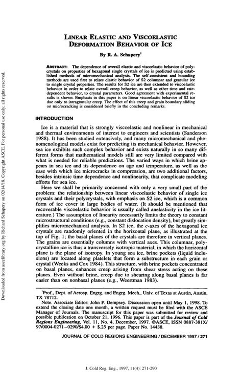 Pdf Linear Elastic And Viscoelastic Deformation Behavior Of Ice