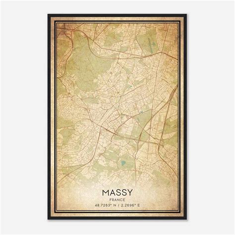 Vintage Massy France Map Poster Massy City Road Wall Art Print