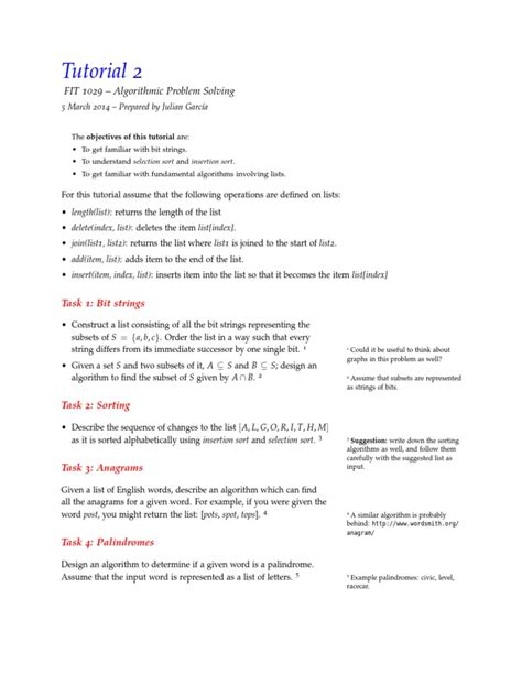 Tutorial 2 Fit 1029 Algorithmic Problem Solving Pdf Teaching