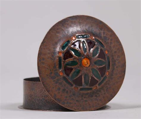 Boston Arts And Crafts Hammered Copper And Enamel Box C1905 California