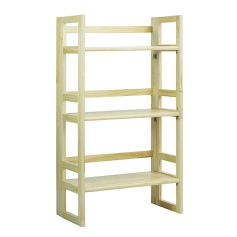Natural Wood 3 Shelf Book Case Stackable Storage