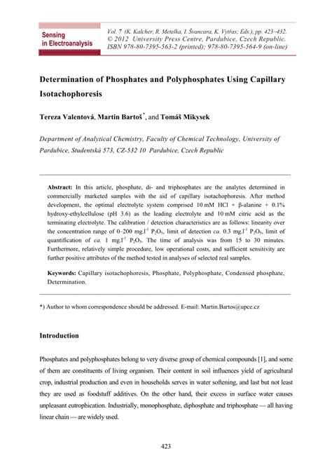 Pdf Determination Of Phosphates And Polyphosphates Using Capillary Isotachophoresis