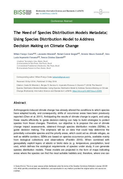 Pdf The Need Of Species Distribution Models Metadata Using Species