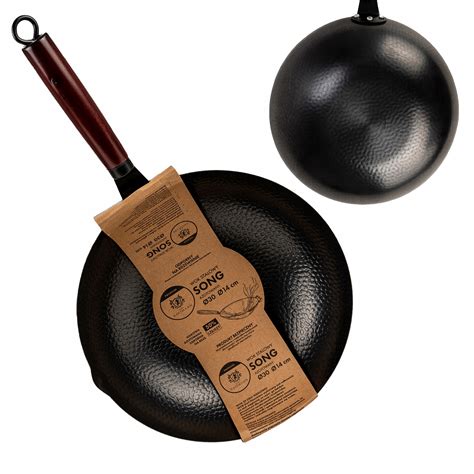 Wok stalowy azotowany 30 cm z rączką drewnianą patelnia SONG 7599