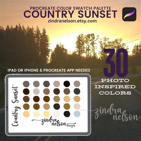 Procreate Color Palette Swatch Swatches Country Sunset Orange Yellow Green Gray Commercial Use