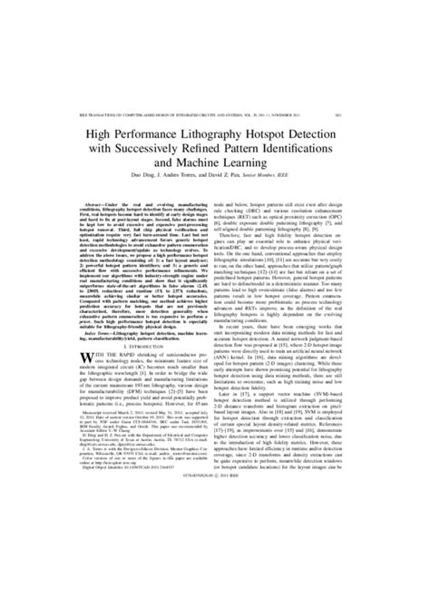 Pdf High Performance Lithography Hotspot Detection With Successively Refined Pattern