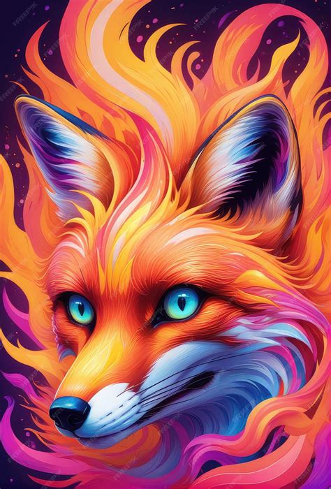 Premium Photo | Colorful fox psychedelic style