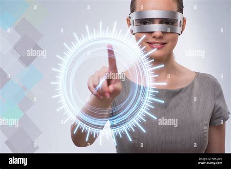 Techno Girl Pressing Virtual Buttons Stock Photo Alamy