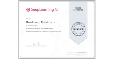 Completion Certificate For Structuring Machine Learning Projects Hrushikesh Malshikare