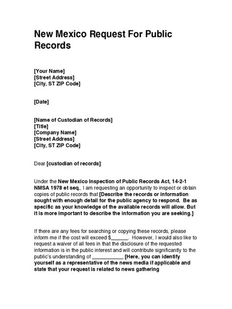 Fillable Online New Mexico Sample Foia Request Fax Email Print Pdffiller