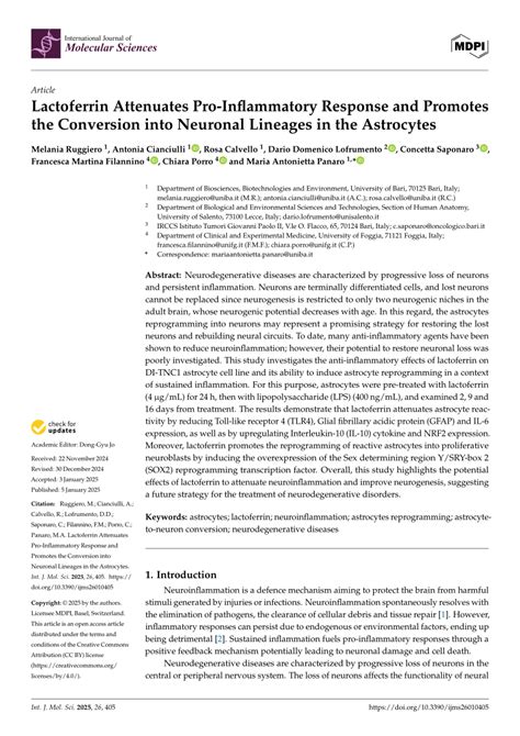 Pdf Lactoferrin Attenuates Pro Inflammatory Response And Promotes The Conversion Into Neuronal