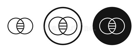 Object Intersect Vector Icon Set In Black And White Outlines Stock Vector Illustration Of