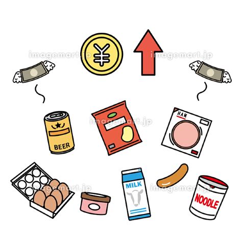 値上がりする様々な食品のイラスト 値上げラッシュ [212948701] イメージマート