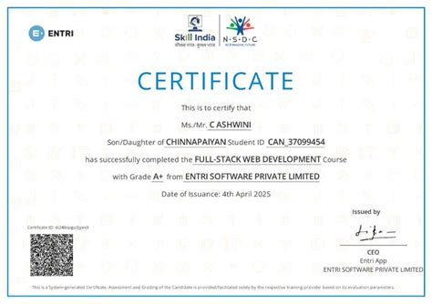 Fullstackdeveloper Webdevelopment Mernstack Certificate Skillindia