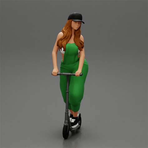 3d Printable 2 Sexy Woman Riding Electric Scooter At Parking Wearing