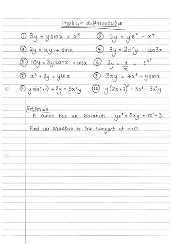 Implicit Differentiation Worksheet Tes Math Problem To Print