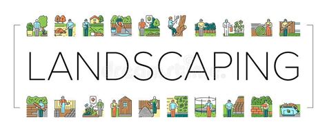 Garden Landscape Lawn Landscaping Icons Set Vector Stock Vector