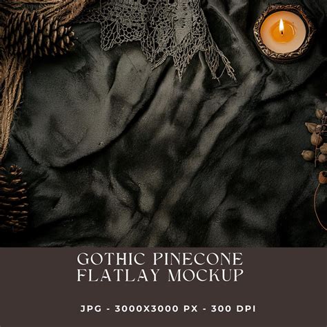 Gothic Pinecone Flatlay Background Dark Vintage Black Lace Mockup