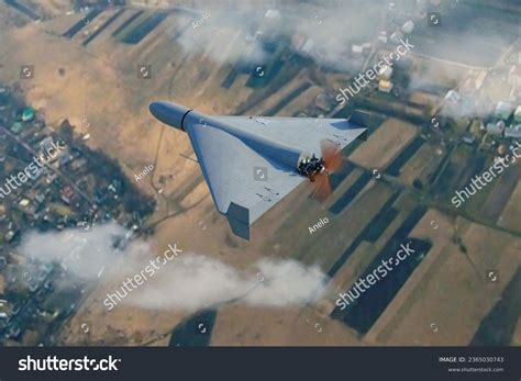 Military Kamikaze Drone Shahed Flying Clouds Stock Illustration