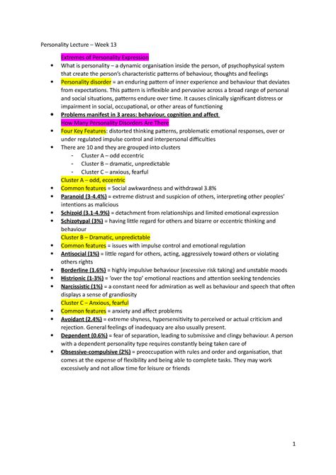 Personality Lecture Week 13 Personality Lecture Week 13 Extremes Of Personality Expression