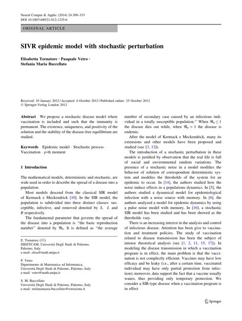 Pdf Sivr Epidemic Model With Stochastic Perturbation