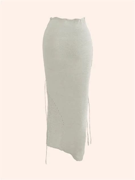 Solid Knitted Drawstring Waist Side Shirring Skirt Casual Temu