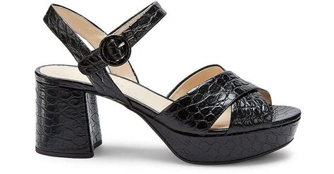Prada Croc Embossed Leather Platform Sandals In Black Lyst