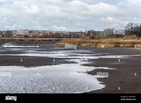Pond For Breeding Fish Without Water The Dry Bottom Is Covered With Cracks And Stones The