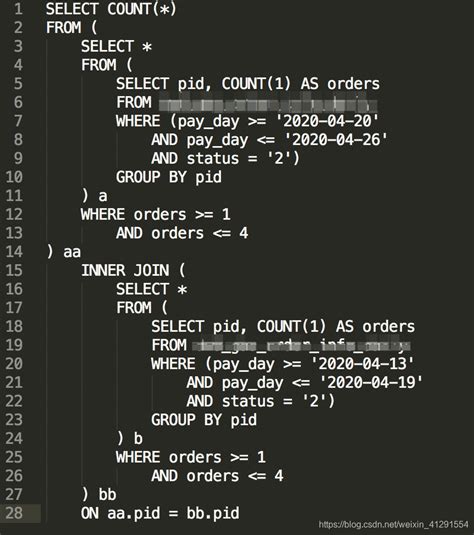 Sql语句查询：一批用户在第一周下1 4单，在第二周还下单1 4单的。求用户的留存数）inner Join On一段时间内下单用户在它下最早