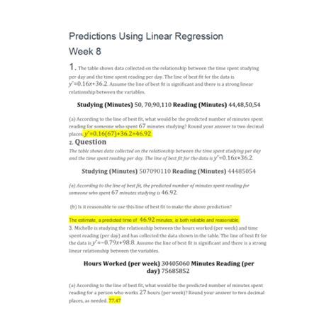 Math 225n Week 8 Assignment Predictions Using Linear Regression V2