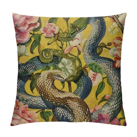 Nawypu Snake Pillow Case Chrysanthemum Flowers Leaves Animal Snakes
