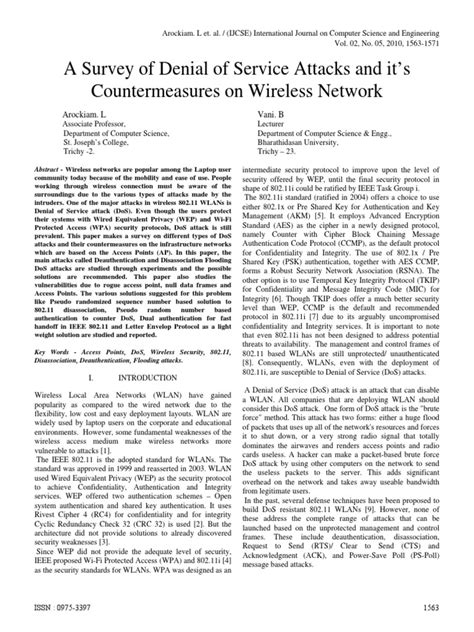A Survey Of Dos Attack And Its Countermeasures Pdf Ieee 80211