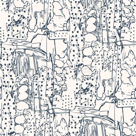 Monochrome Seamless Pattern With A Simple Abstract Drawing Vector Stock Vector Illustration