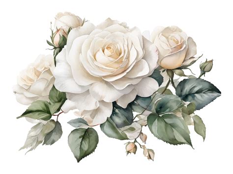 Watercolor White Roses Bouquet Illustration Hand Draw Rose Flower