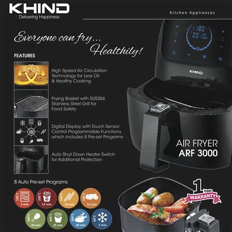 KM Lighting Product Khind Digital Air Fryer 3L 1400W ARF3000