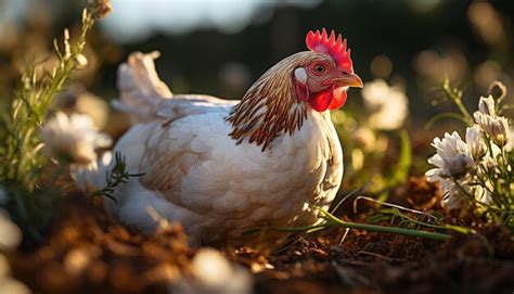 Des Poulets Sains Et Mignons Paissent Sur Des Prairies Vertes Dans La