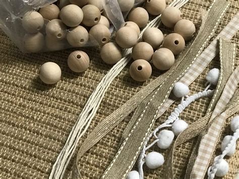 Wood Bead Garland With Ribbon Tassels Re Fabbed