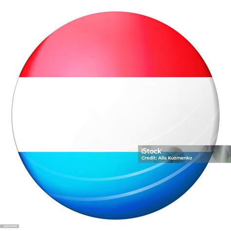 룩셈부르크의 국기와 유리 공 둥근 구 템플릿 아이콘 룩셈부르크 국가 상징 흰색 배경에 강조 표시된 광택 사실적 공 3d 추상 벡터 일러스트레이션 큰 거품 3차원 형태에 대한