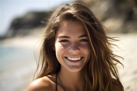 Premium Ai Image Portrait Of A Young Pretty Girl At The Beach
