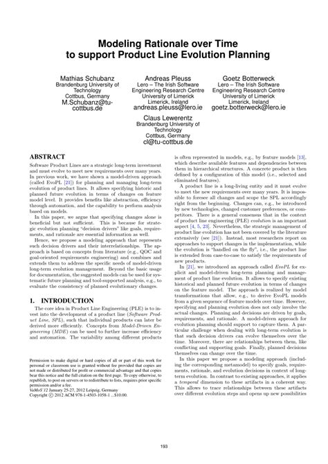 Pdf Modeling Rationale Over Time To Support Product Line Evolution Planning