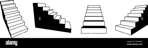 Simplified 3d Stairway Set Linear Staircase In Different Perspective