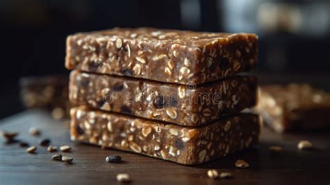 Nutritious Energy Snack Bars Stacked On A Wooden Surface Ready For