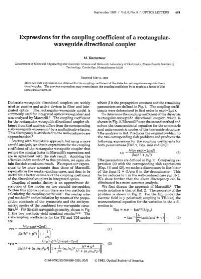 Expressions For The Coupling Coefficient Of A Rectangular Waveguide